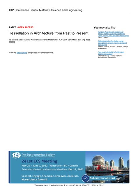 Pdf Tessellation In Architecture From Past To Present