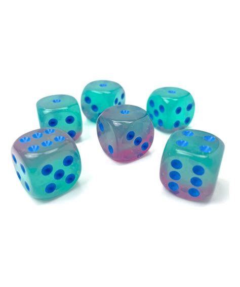Chessex 16mm D6 Cube 12 Gemini Luminary Gel Green And Pink W Blue
