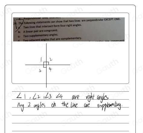 Solved Perpendicular Lines Intersect The Following Statements Can Show That Two Lines Are P