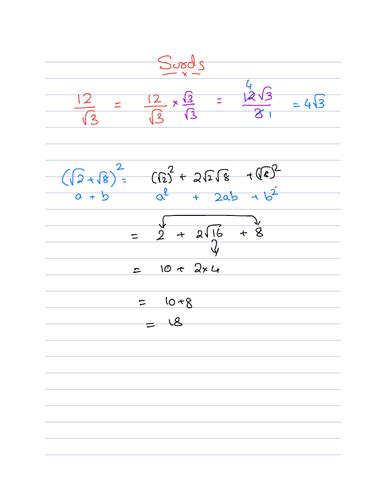 Surds Practice Questions Teaching Resources