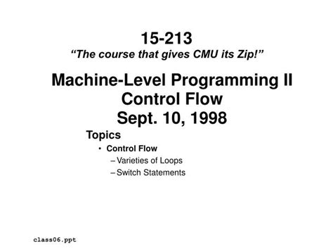 Ppt Machine Level Programming Ii Control Flow Sept 10 1998