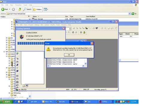 Getting Internal Error While Loading Symbol File In XDS510 USB PLUS