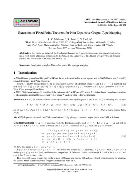 Pdf Extension Of Fixed Point Theorem For Non Expansive Gregus Type