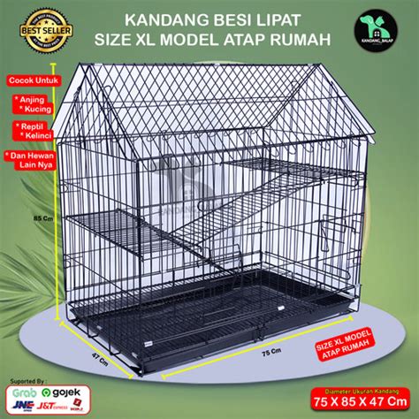 Jual KANDANG KUCING TINGKAT MODEL ATAP RUMAH BESI TEBAL LIPAT SIZE XL Kota Depok KANDANG