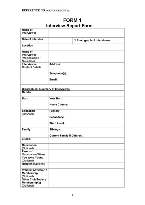 Form 1 Interview Report Form