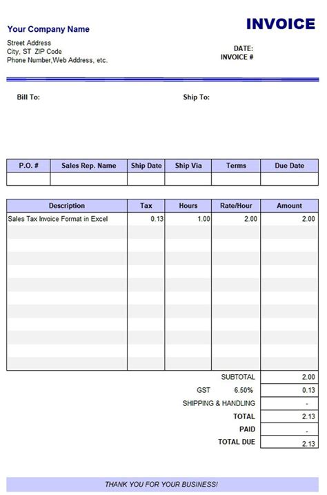 Tax Invoice Format In Excel Invoice