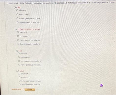 Solved Lassify Each Of The Following Materials As An Chegg