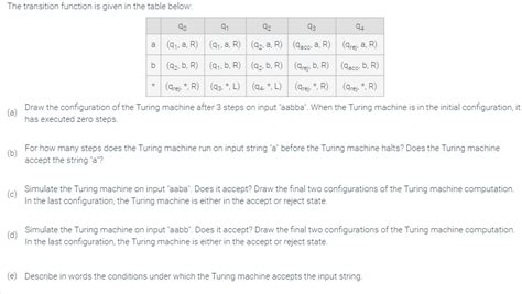The Transition Function Is Given In The Table Below Chegg