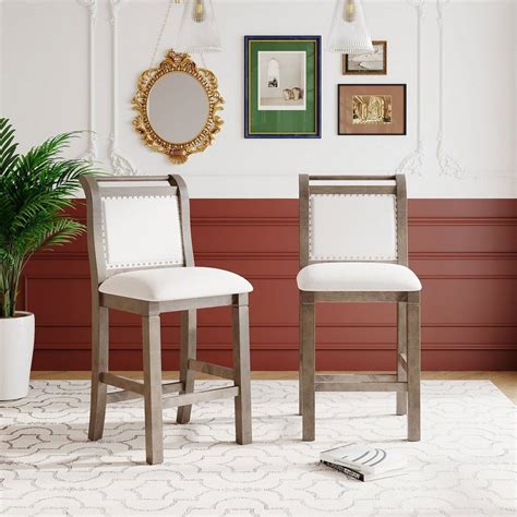 Merax Barhocker 2er Set Mit Lehne 2 St Massiv Gummiholz Barstühle