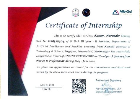 Kasam Narenderreddy On Linkedin Internship Certificate For Devops In Alysol
