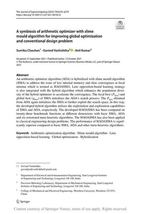 A Symbiosis Of Arithmetic Optimizer With Slime Mould Algorithm For Improving Global Optimization