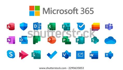 Collection Icons Microsoft Products Microsoft 365 Stock Vector Royalty
