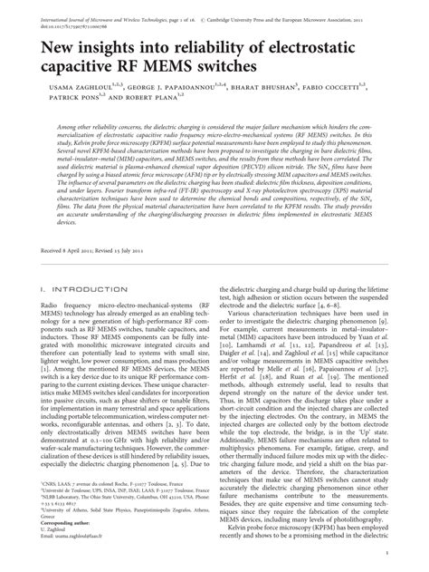 Pdf New Insights Into Reliability Of Electrostatic Capacitive Rf Mems Switches