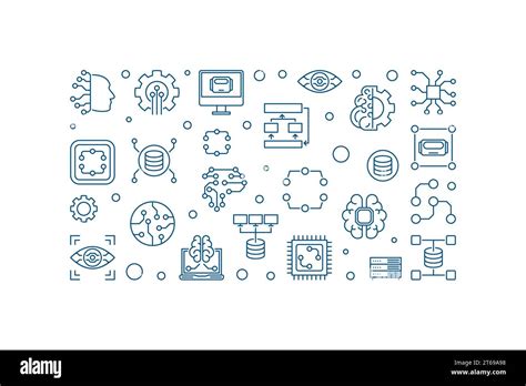 Machine Learning Concept Vector Outline Minimal Horizontal Banner Or