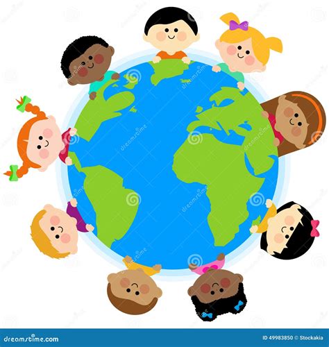 Grupo étnico Multi De Niños Alrededor De La Tierra Ilustración Del