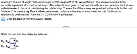 Solved A Random Sample Of Single Males And Single Females Chegg Com