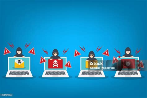 hacker malware notification on laptop computer hacker with laptop