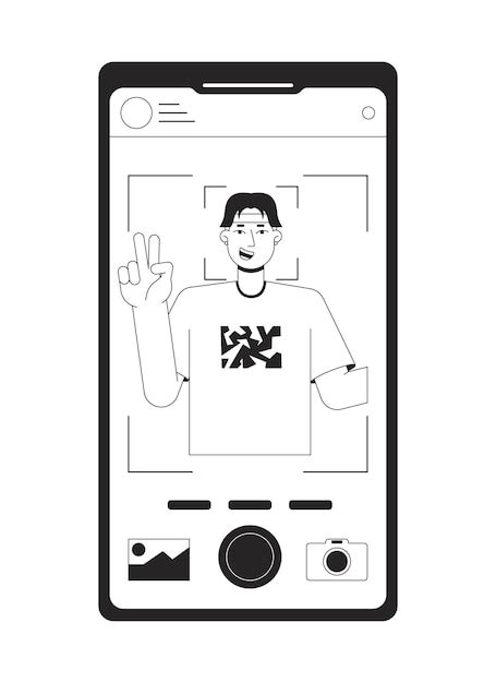 전면 카메라 Bw 개념 벡터 스폿 그림에서 사진 찍기 웹 Ui 디자인을 위한 가젯 2d 만화 플랫 라인 단색 개체 사용 편집