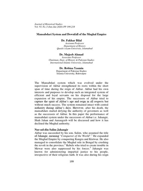 Vol I 2011 Mansabdari System And Downfall Of The Mughal Empirepdf