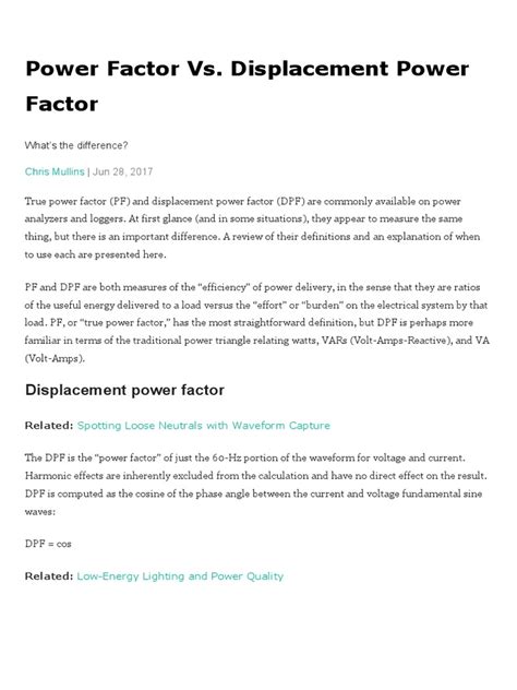 Power Factor Vs Displacement Power Factor Pdf Ac Power Metrology