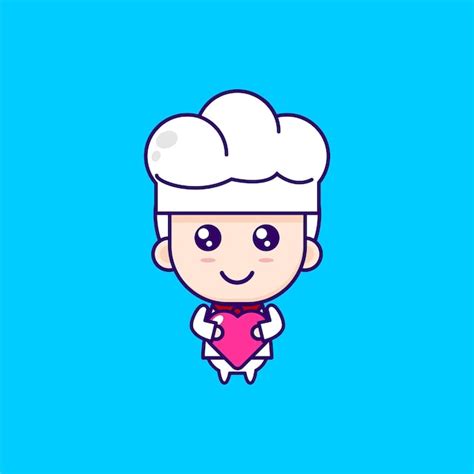 귀여운 만화 요리사 그림 꼬마 벡터 디자인 프리미엄 벡터