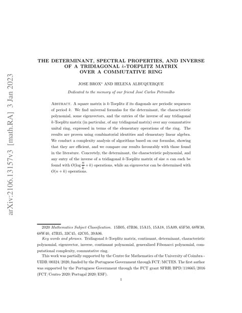 Pdf The Determinant Spectral Properties And Inverse Of A