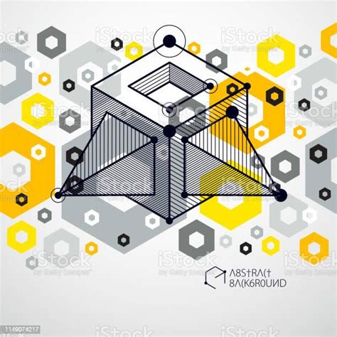 추상적인 현대 복고풍 노란색 3d 배경 기하학적 미래 모양 벡터 일러스트 레이 션 엔진 또는 엔지니어링 메커니즘의 추상적 인 체계 0명에 대한 스톡 벡터 아트 및 기타