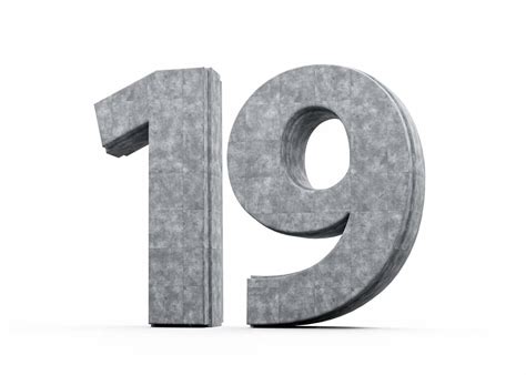Concrete Number Nineteen 19 Digit Made Of Grey Concrete Stone On White