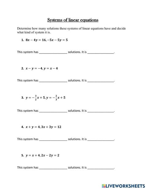 Solving Systems Of Linear Equations Review Worksheet By Mathy Kathy