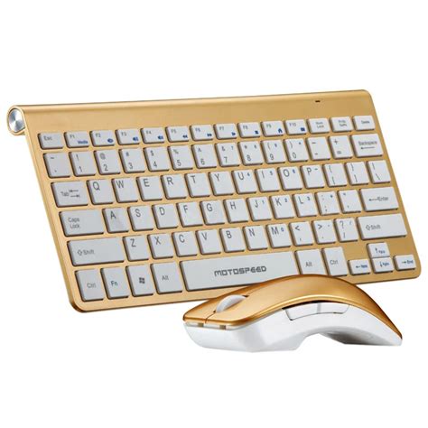 Gold PC 2 4G Wireless Keyboard And Optical Mouse USB Dongle Combo Set Kit 1W5A In Keyboard Mouse