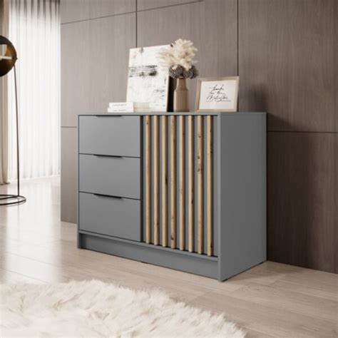 Komoda Nelly 2D Z Lamelami Szara Lamela Artisan Piaski Meble