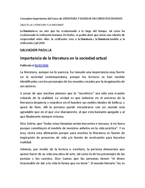 Importancia De La Literatura En La Sociedad Conceptos Importantes Del