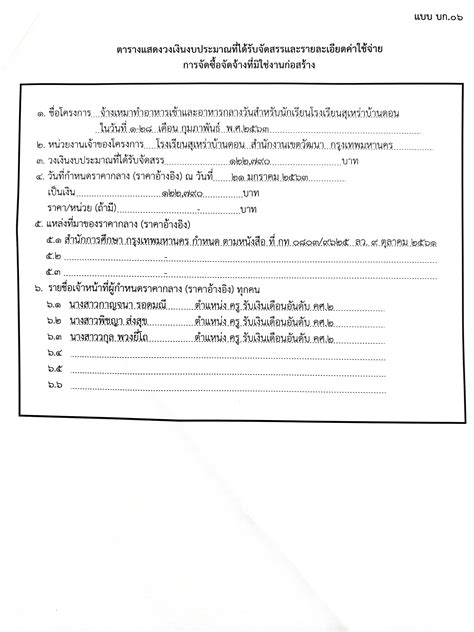 ตารางแสดงวงเงินงบประมาณที่ได้รับจัดสรรและรายละเอียดค่าใช้จ่าย การจัดซื้อจัดจ้างที่มิใช่งาน