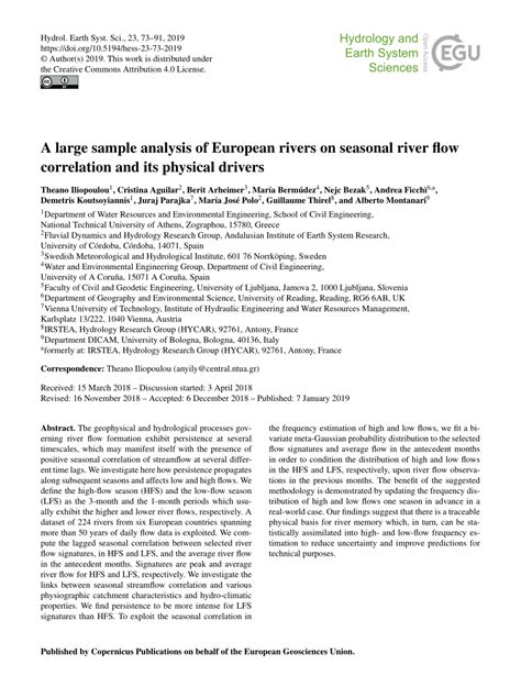 Pdf A Large Sample Analysis Of European Rivers On Seasonal River Flow Correlation And Its