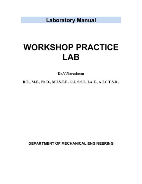 Doc B Tech I Yr Workshop Lab Manual