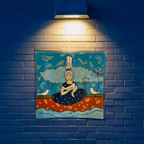 کمدا قیمت و خرید دیوار کوب سفالی رنگ ابی فیروزه ای سایز 1616