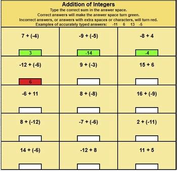 Integer Computation Self Checking Worksheets By My Marvelous Math Materials