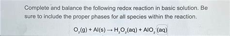 Solved Complete And Balance The Following Redox Reaction In