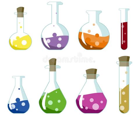 Different Shaped Flasks With Colorful Bubbling Liquid Stock Vector
