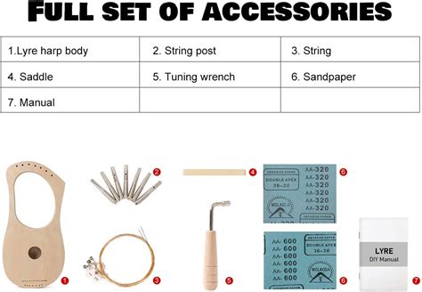 Kmise Lyre Harp 7 String DIY Kit Make Your Own Bass Wood With String Saddle String Post Tuning