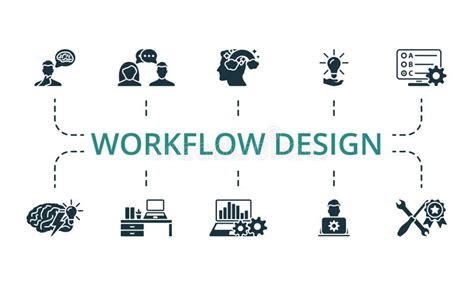 Workflow Design Icon Set Monochrome Simple Workflow Design Icon