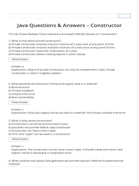Constructors Java Questions And Answers Sanfoundry Pdf