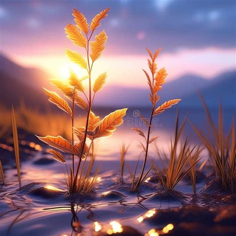 Create A Visually Appealing Close Up Of A Tiny Plant Bathed In The