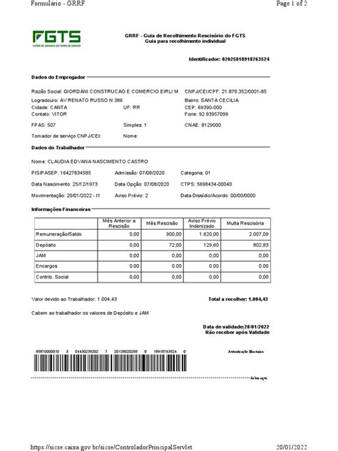 Grrf Multa Do Fgts Claudia Edvana Pdf