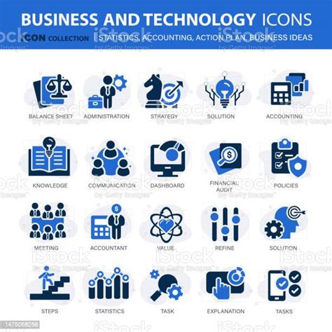 비즈니스 및 관리를 위한 아이콘 모음입니다 통계 회계 행동 계획 및 사업 아이디어에 대한 개념 아이콘입니다 평면 벡터 그림 개발에 대한 스톡 벡터 아트 및 기타 이미지