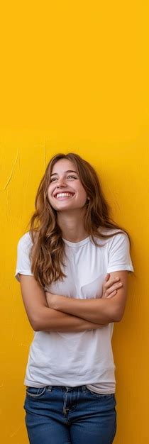 Premium Photo Clever Girl On Yellow Color Background