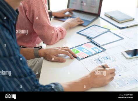 Graphic Designers Team Work Together With Ux Ui Designer Planning Application Template Layout