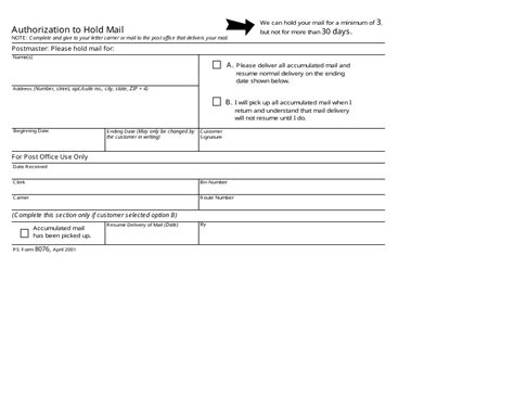 Usps Hold Mail Request Printable Form