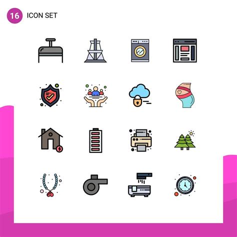 Set Of 16 Modern Ui Icons Symbols Signs For Shield Protection Machine Sidebar Left Editable