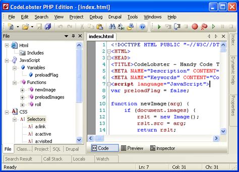 Бесплатный Php Html Css Javascript редактор Codelobster Php Edition